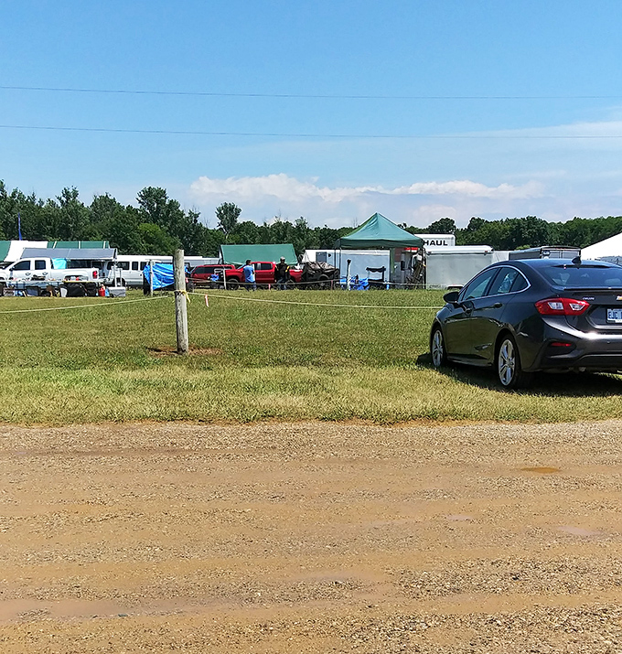 Flea market logistics: arrive early, park close, and maximize your treasure-hunting hours. Your car's trunk is optimistically empty... for now.