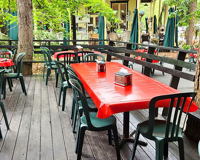 The outdoor patio offers nature's soundtrack with your sundae&mdash;rustling leaves, birdsong, and the occasional "wow" from fellow ice cream enthusiasts.