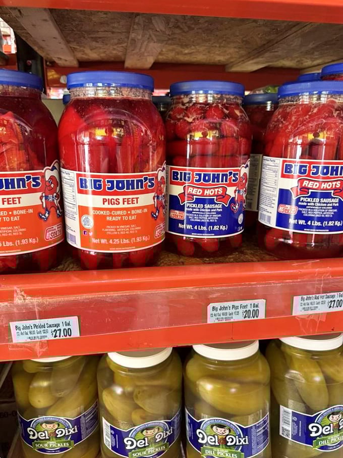 Big John's pickled delights and Del Dixi pickles offer tangy counterpoints to sweet treats. Pucker up, buttercup!