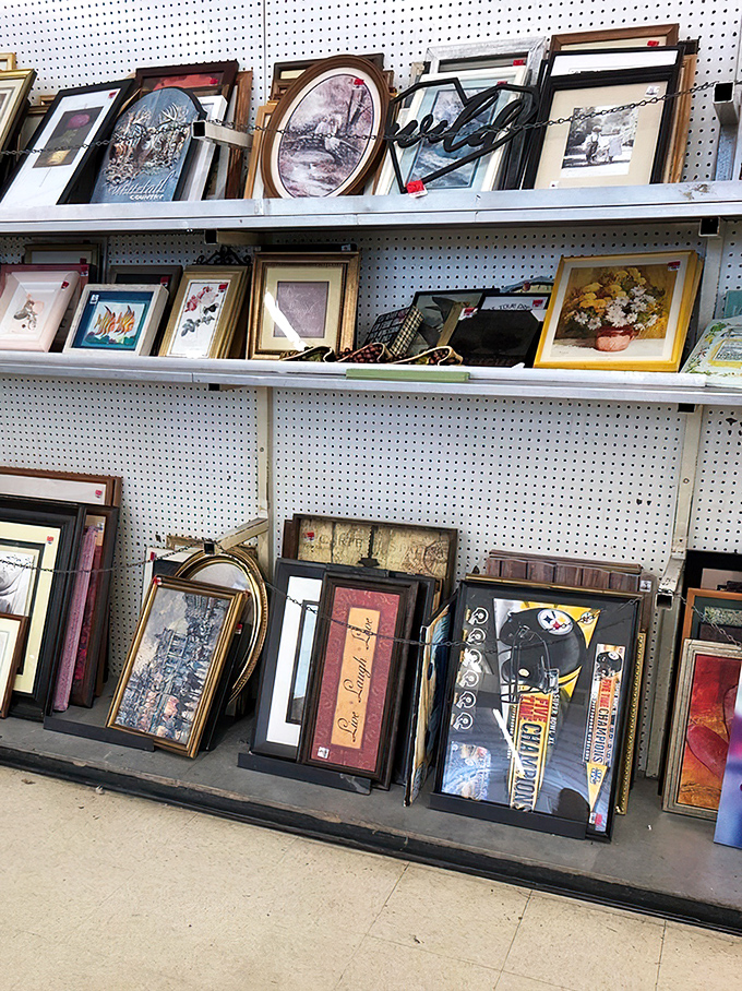 Wall art waiting for its second act&mdash;from Steelers memorabilia to pastoral scenes that once graced Grandma's dining room.