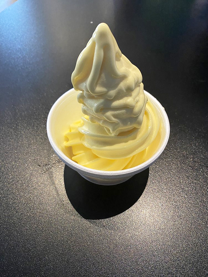 The Dole Whip swirl stands tall and proud like a dairy-free monument to summer. One spoonful and you're mentally booking a flight to a tropical paradise.