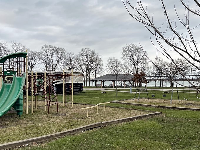 Even the playground has waterfront real estate. Kids get to burn energy while parents soak in views worth framing.