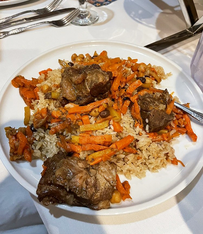 Plov: where rice, meat, and carrots come together like the world's most delicious band reunion. Central Asian comfort food at its finest.