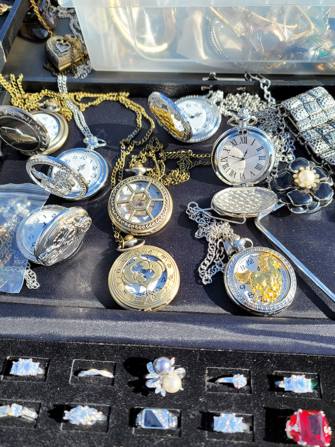 Time literally stands still at this display of pocket watches. Each one a mechanical marvel that once measured someone's important moments.