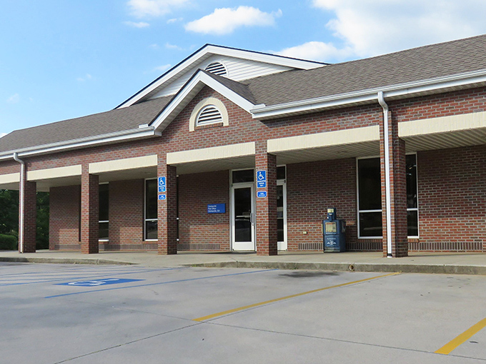Even Clarkesville's post office refuses to be boring, opting instead for classic brick architecture that makes mailing packages feel almost dignified.