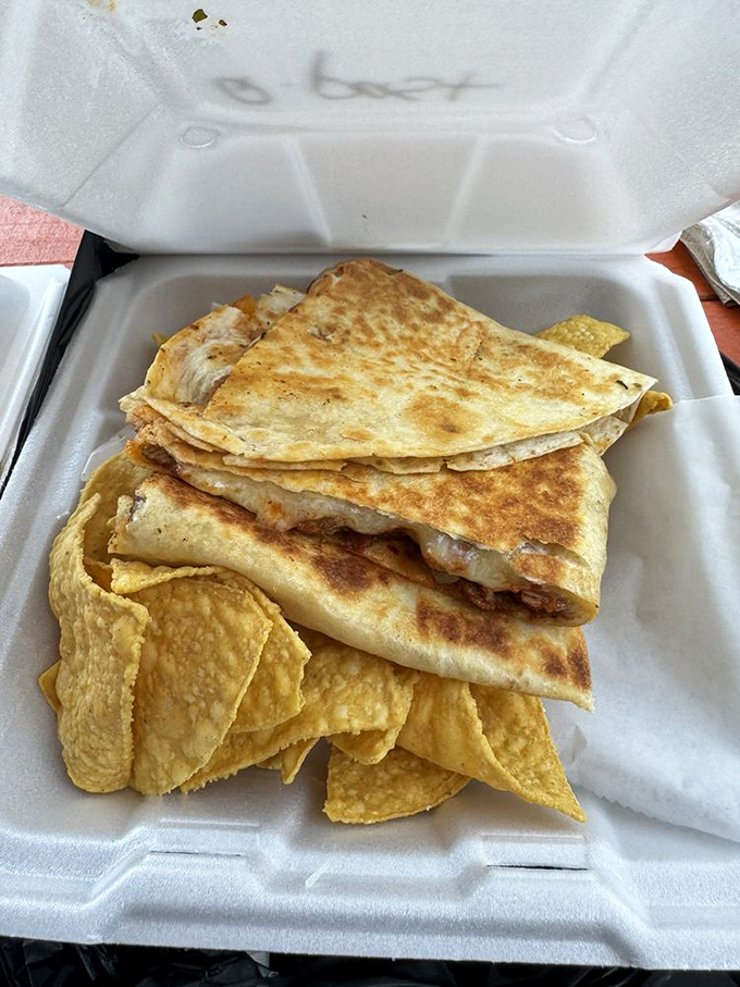 Quesadillas that mean business, perfectly crisped and served with chips. The kind of comfort food that makes you want to hug the chef.