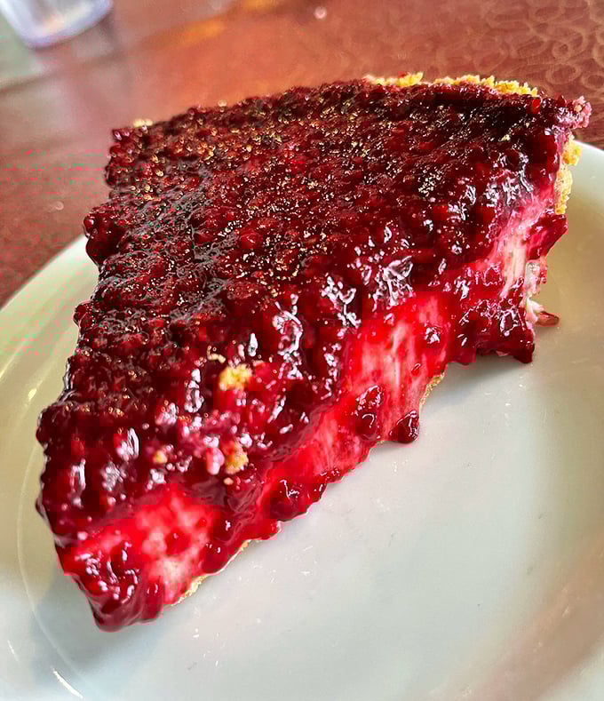 This raspberry pie glows with such vibrant color, it could stop traffic &ndash; and the flavor is even more attention-grabbing.