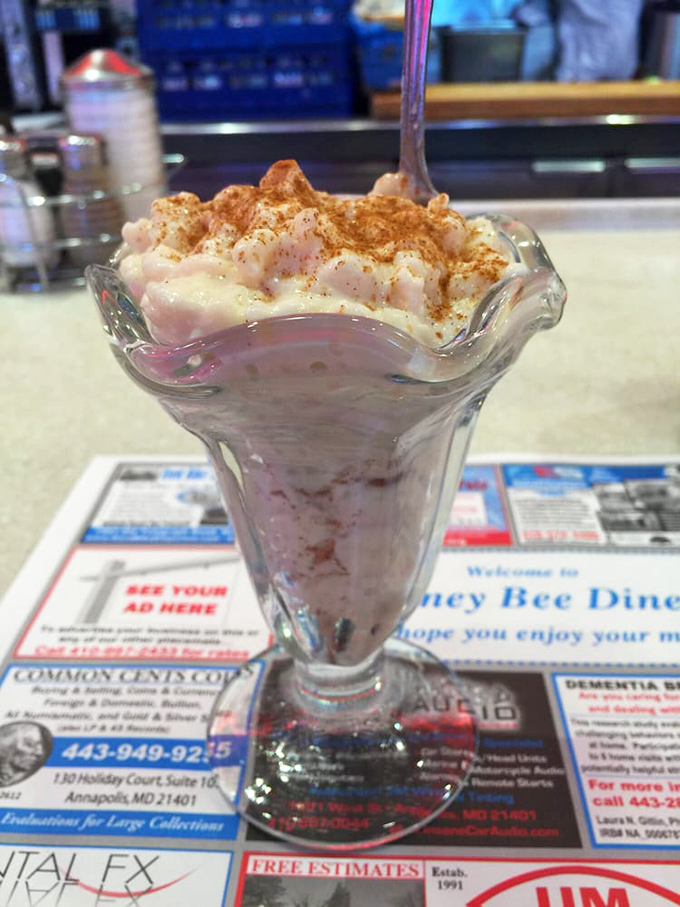 Rice pudding that your grandmother would approve of, served in a classic sundae glass. Comfort food that speaks directly to your soul.