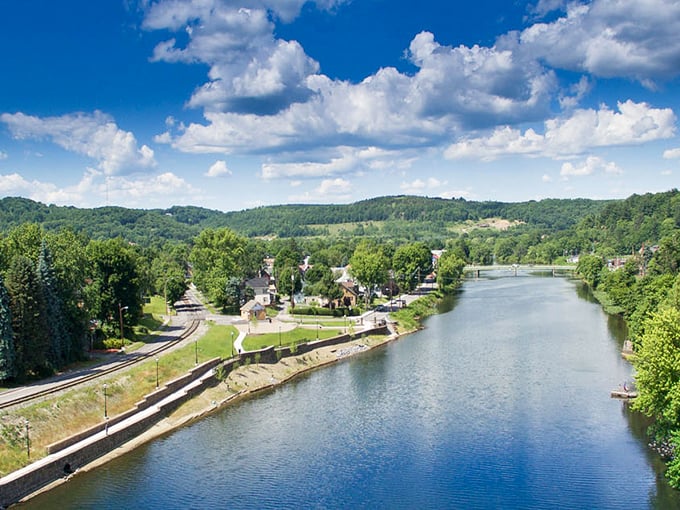 The Susquehanna River flows peacefully through town, offering scenic beauty and recreational opportunities for nature lovers.