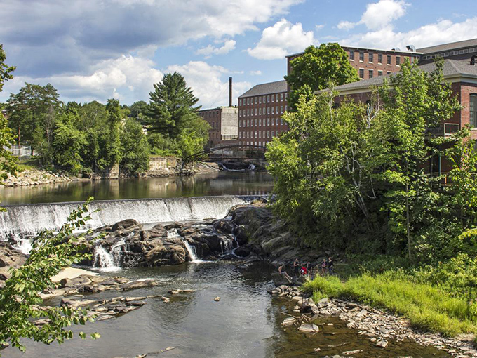 The Sugar River cascades through downtown, providing both scenic beauty and a reminder of Claremont's industrial heritage – nature and history in perfect harmony.