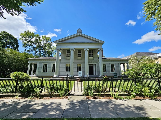Columns that would make Thomas Jefferson nod in approval guard this Greek Revival masterpiece, Granville's architectural crown jewel.