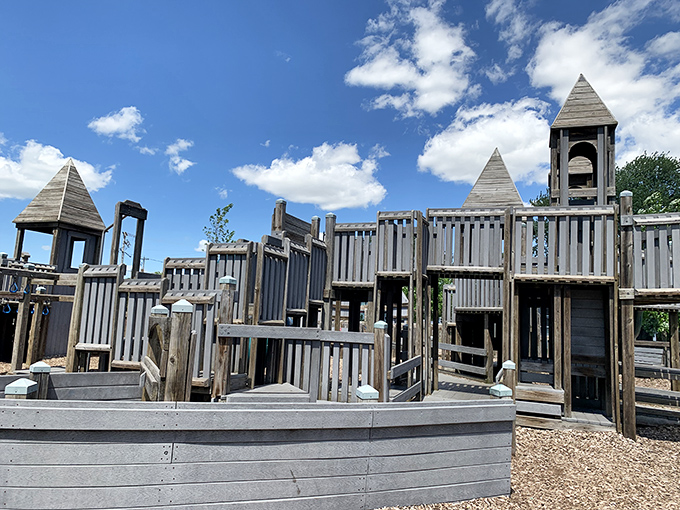 This wooden playground castle invites imagination adventures &ndash; where kids still play outside and parents pretend not to notice minor scrapes and grass stains.