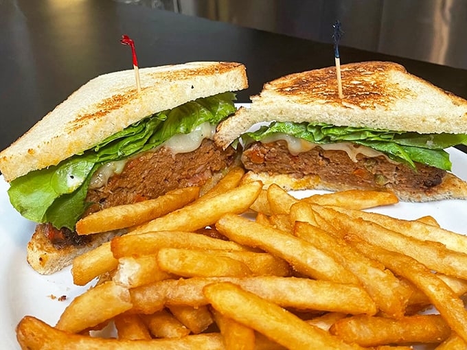 This meatloaf sandwich isn't just comfort food &ndash; it's a warm hug on a plate, nestled between toasted bread with fries that achieve the Platonic ideal of crispness.