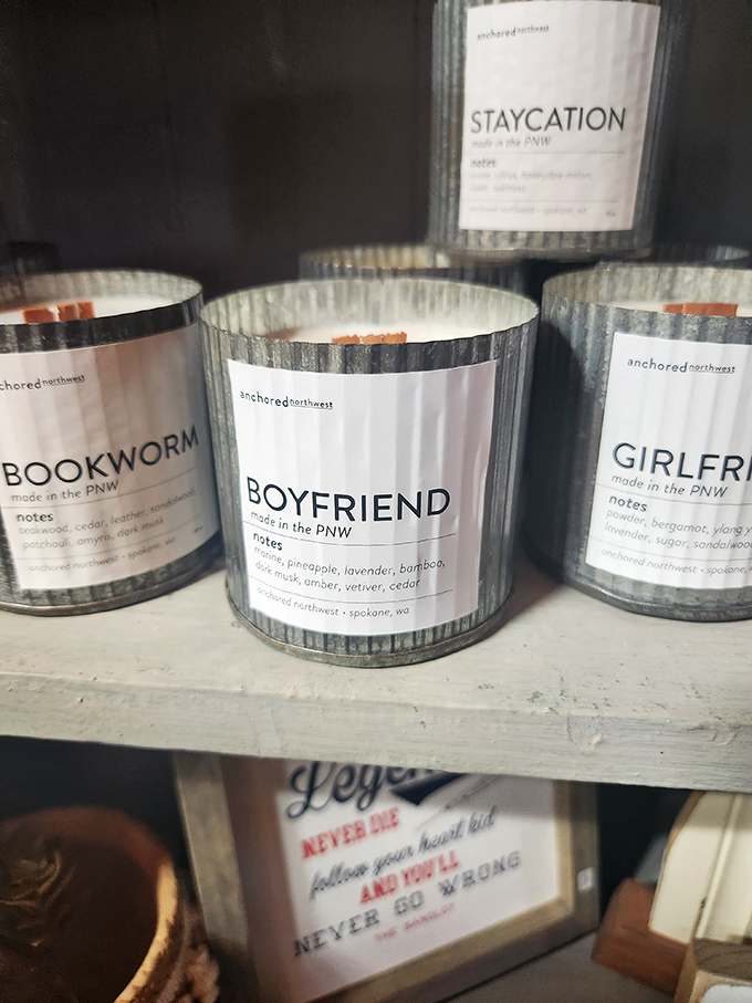 "Boyfriend" in a jar? These cleverly named candles promise the scent of companionship without the dirty socks or remote control battles.