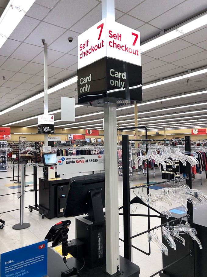 Self-checkout station #7 stands ready for your haul&mdash;the finish line where victory means walking out with treasures at pennies on the dollar.
