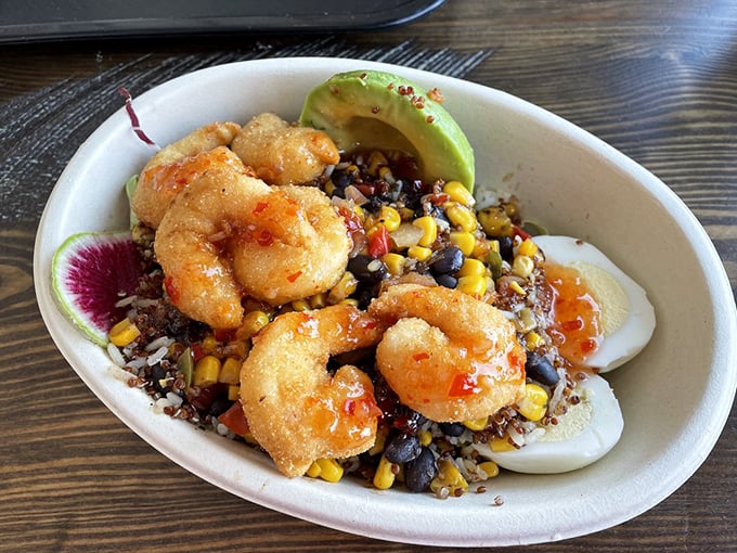 A power bowl that actually deserves the name&mdash;plump shrimp, colorful vegetables, and grains creating a feast that's both virtuous and delicious.