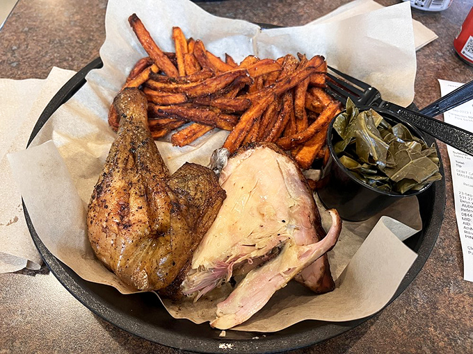 Smoked chicken that defies poultry physics. Somehow both tender and firm, juicy and smoky&mdash;it's the quantum mechanics of barbecue science.