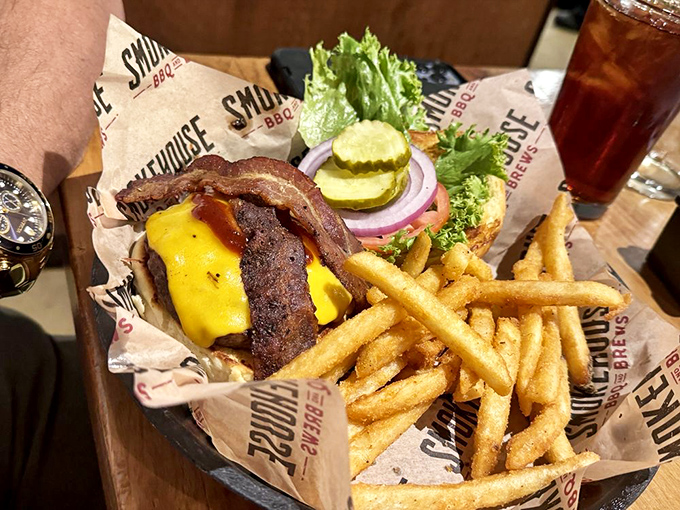 Not just another burger—this is what happens when smoke meets beef and they decide to throw a party between two buns.