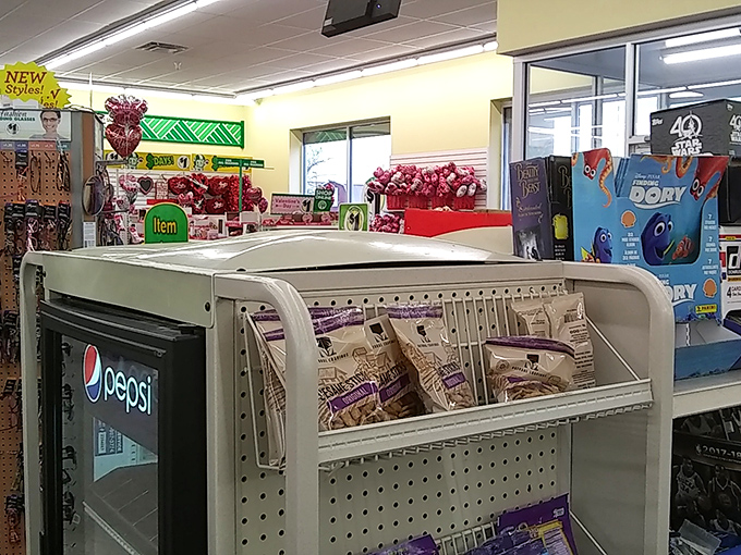 The refrigerated section proves that even cold beverages deserve warm pricing—soda, juice, and refreshments for everyone's taste.