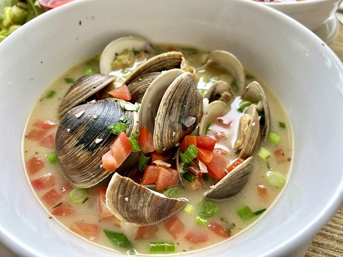 These aren't just steamed clams &ndash; they're little oceanic time capsules bathing in a broth so good you'll be tempted to drink it straight from the bowl.