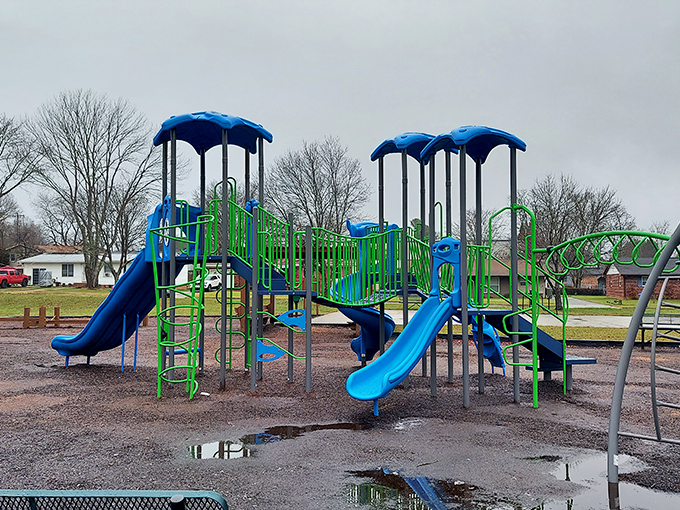 This playground might not have the latest bells and whistles, but it offers something increasingly rare: space for kids to just be kids.