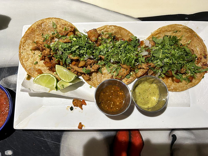 Street tacos that transport you straight to Mexico City. Cilantro, onion, and perfectly seasoned meat create a holy trinity of taco perfection.
