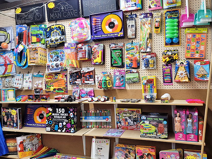 Toy heaven for kids of all ages! That magic trick set might finally let you pull off the disappearing quarter routine you've been practicing.