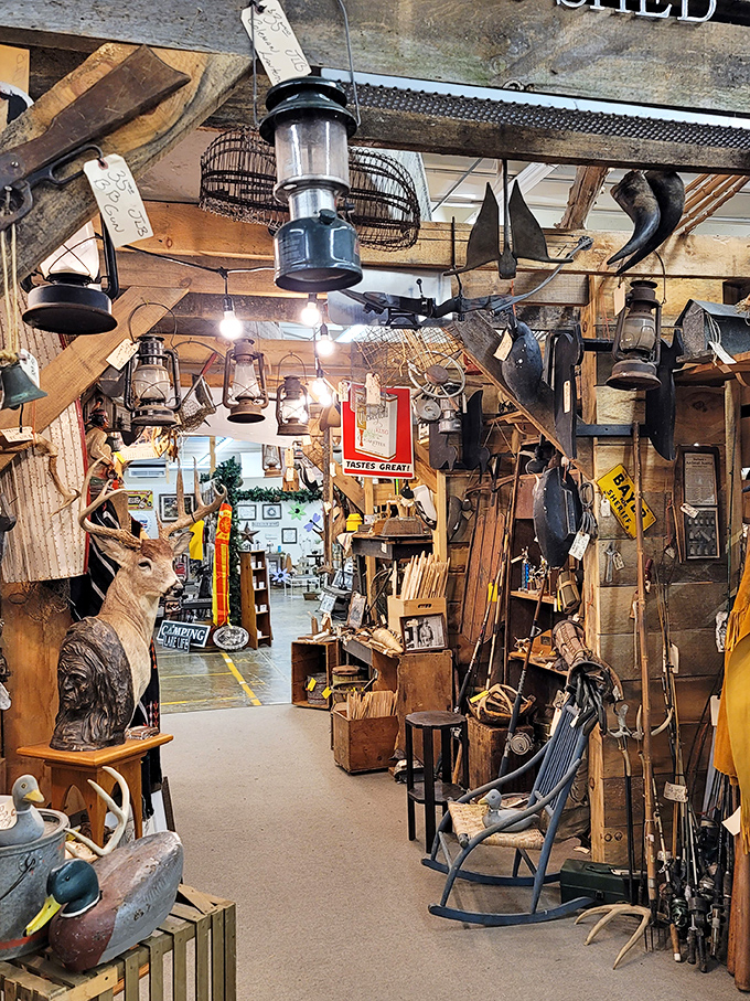 Old lanterns, hunting trophies, and rocking chairs create a rustic wonderland that would make Hemingway feel right at home with a whiskey.
