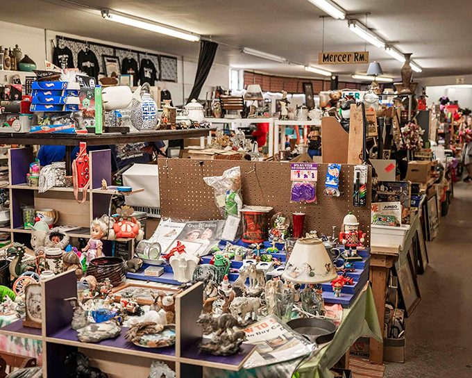 Mercer Road's section showcases the beautiful clutter of generations, where every shelf holds potential heirlooms waiting to be rediscovered.