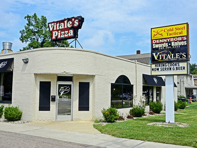 Vitale's Pizza serves up slices of comfort in a building that understands sometimes the best architecture is the kind that simply says "come eat here."