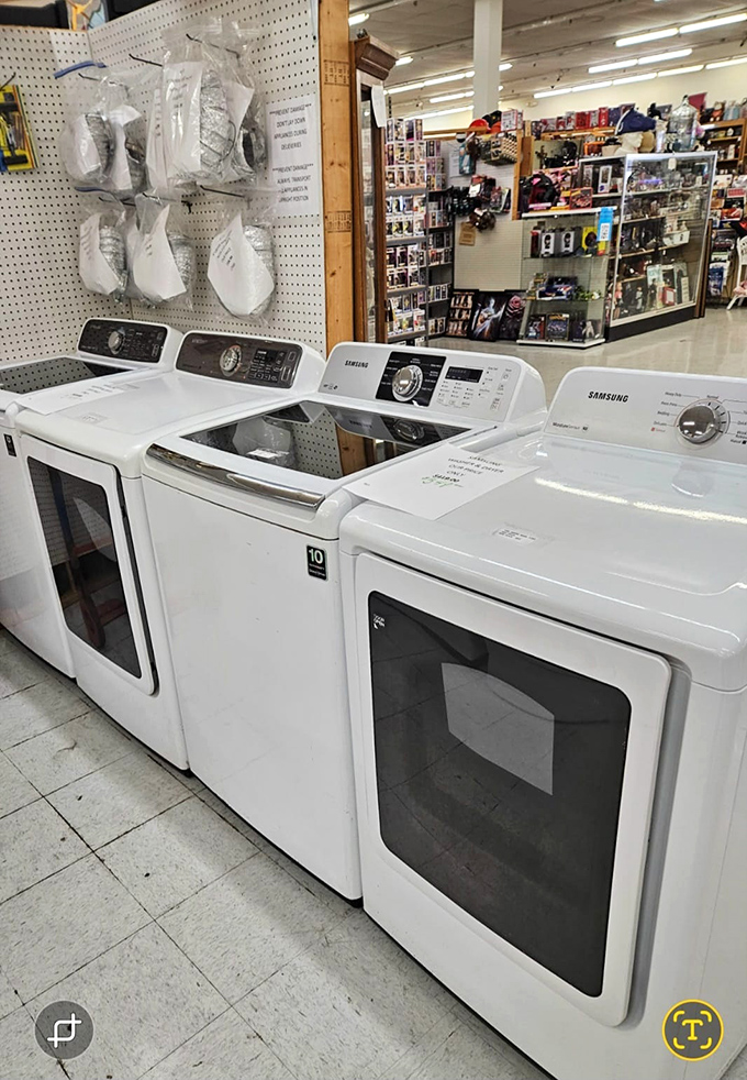 Brand new washing machines nestled among vintage treasures&mdash;because sometimes the best find is something that actually works.