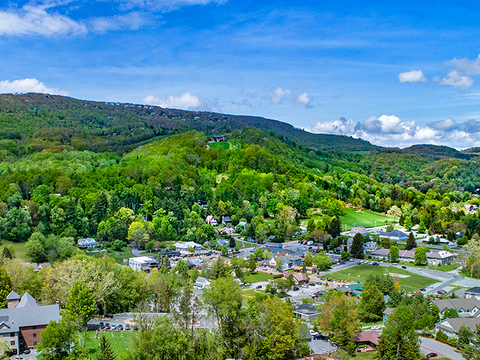 Banner Elk from above looks like someone scattered a charming village across nature's green velvet tablecloth. No wonder retirees are trading beach sand for mountain air.