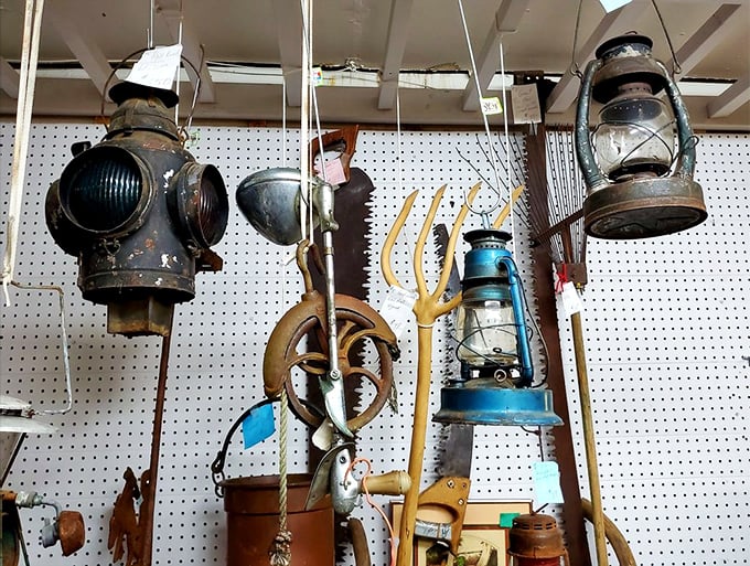 Old railroad lanterns and nautical equipment that survived storms at sea now wait to bring character to your landlocked suburban home.