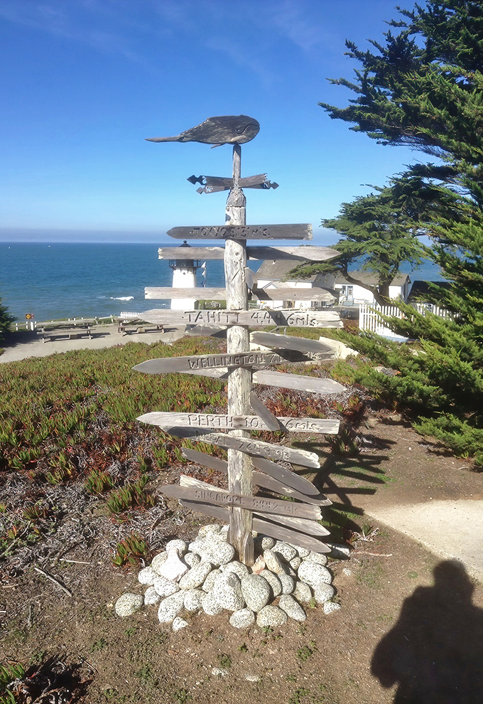This whimsical signpost reminds us we're connected to far-flung places across vast oceans. Perth is 7,672 miles away, but the sea makes us neighbors.
