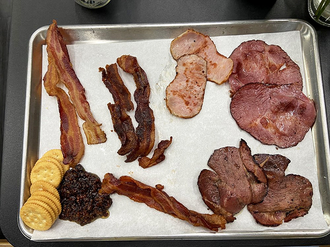 The bacon sampler tray&mdash;where pork becomes art and breakfast dreams come true, with varieties to satisfy every bacon personality in your life.