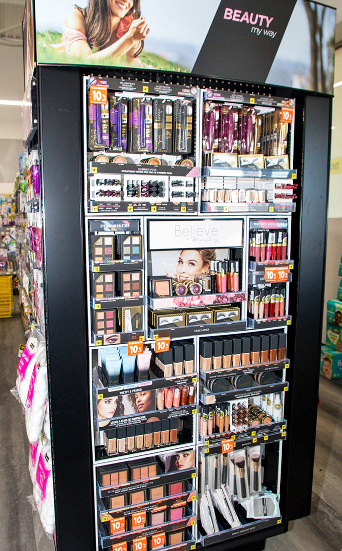 Beauty on a budget! This cosmetics display proves looking fabulous doesn't require a second mortgage&mdash;just some strategic shopping savvy.