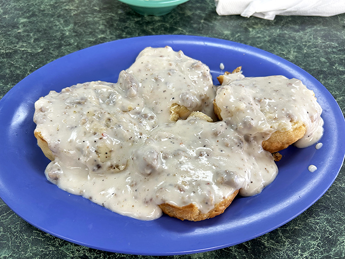 Biscuits swimming in creamy sausage gravy&mdash;the breakfast equivalent of a warm hug from your favorite aunt who always sneaks you extra dessert.