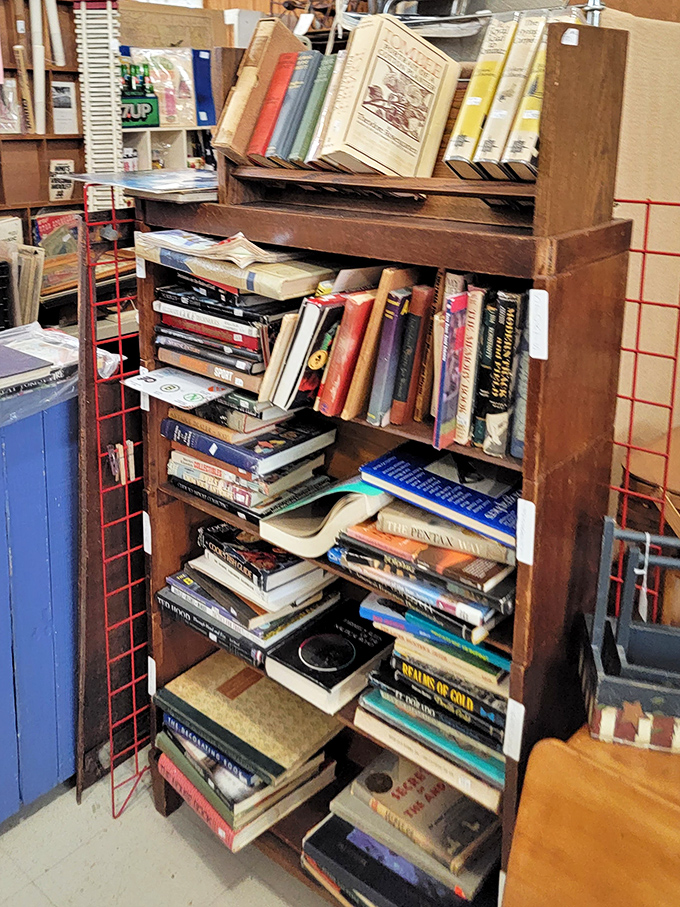 Books stacked precariously create towers of knowledge and fiction&mdash;spines that have cracked open for generations of readers.