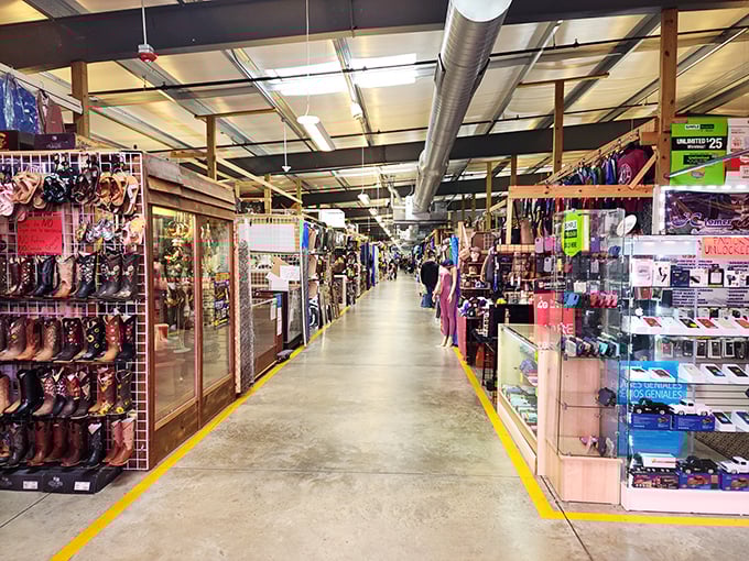 Boot boulevard stretches into the distance, promising the perfect pair for cowboys, cowgirls, and city slickers looking to add some Western swagger to their step.