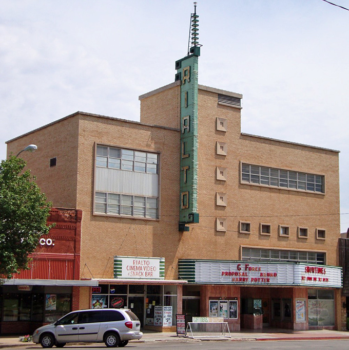 The Rialto Theater's distinctive Art Deco facade has been a downtown landmark for generations, offering entertainment at prices from another era.