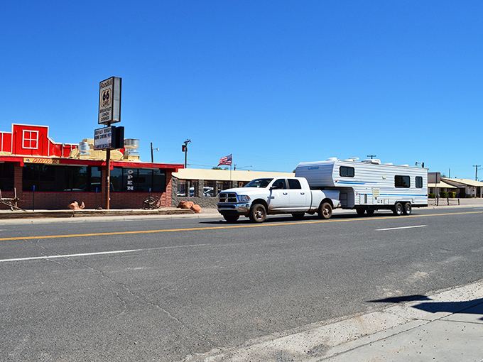When your truck and trailer are the most modern things on the street, you know you've found a place where nostalgia isn't just served—it's the main course.
