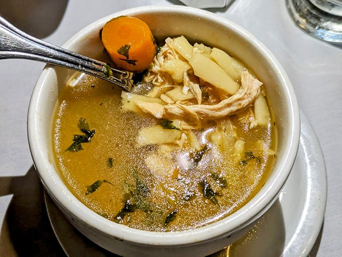 Chicken soup that could heal whatever ails you &ndash; the kind grandmothers everywhere would approve of, with tender chunks of meat swimming in liquid comfort.