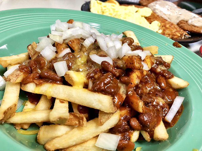Chili fries that don't apologize for being exactly what they are&mdash;a glorious mess of savory, cheesy, oniony perfection worth every napkin.