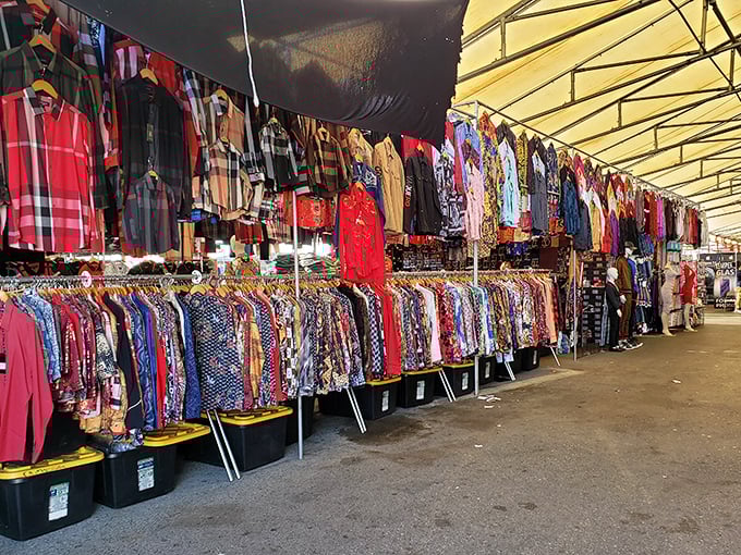 Clothing racks stretch endlessly, offering fashion redemption for every style mistake you've ever made.