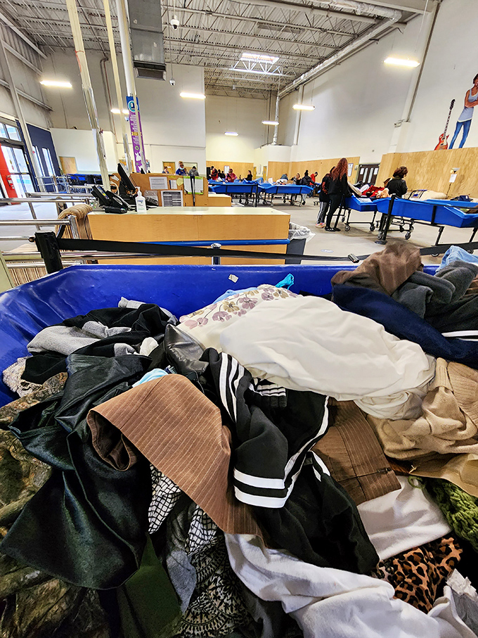 Textile archaeology at its finest. Each layer reveals a different era of fashion, from last season's trends to genuine vintage finds.