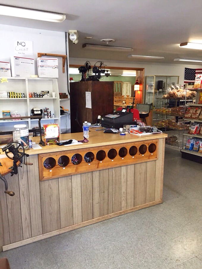 The rustic wooden counter welcomes visitors like an old friend. Small-town charm with a side of practicality.