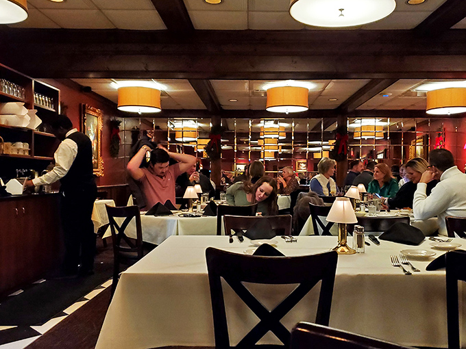A dining room buzzing with the universal language of satisfaction—the sound of happy people eating great food.