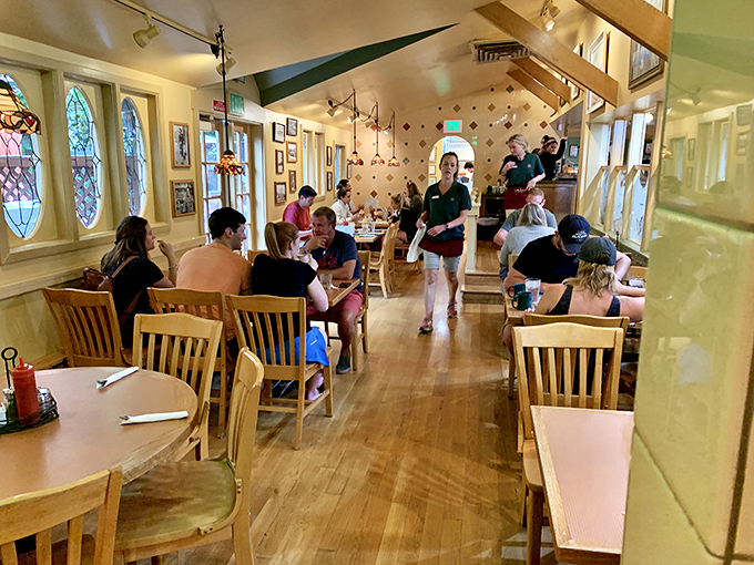 Happy diners fill the space with the pleasant hum of satisfaction&mdash;the universal language of "I ordered exactly the right thing."