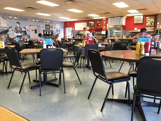 The dining area might not win design awards, but those tables have witnessed countless family gatherings, first dates, and "I needed this meal" moments.