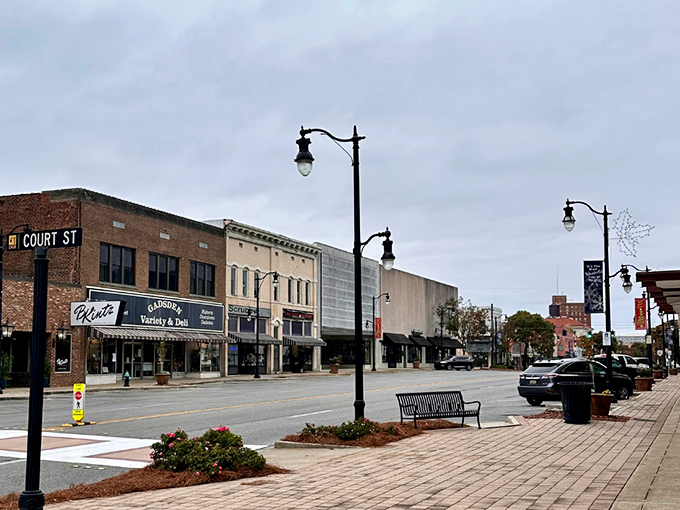 Court Street's brick buildings and wide sidewalks create the perfect stage for Gadsden's daily life &ndash; complete with benches for those who prefer to spectate.